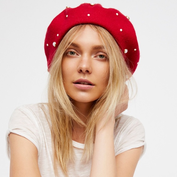 ASOS | Accessories | Red Pearl Embellished Wool Beret Nwt From Asos ...